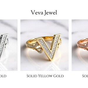 Vintage Style Gold V Diamond Ring – Custom Letter Moissanite Monogram ...