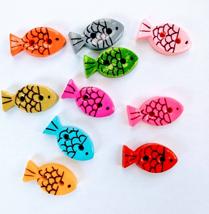 Buttons Sketched Fish Handmade Polymer Clay Sewing Craft Knitting ...