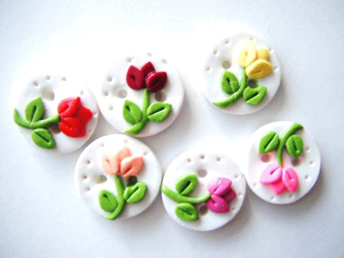 Button Teeny Tiny Tulips Handmade Polymer Clay Buttons ( 6 ) - Etsy