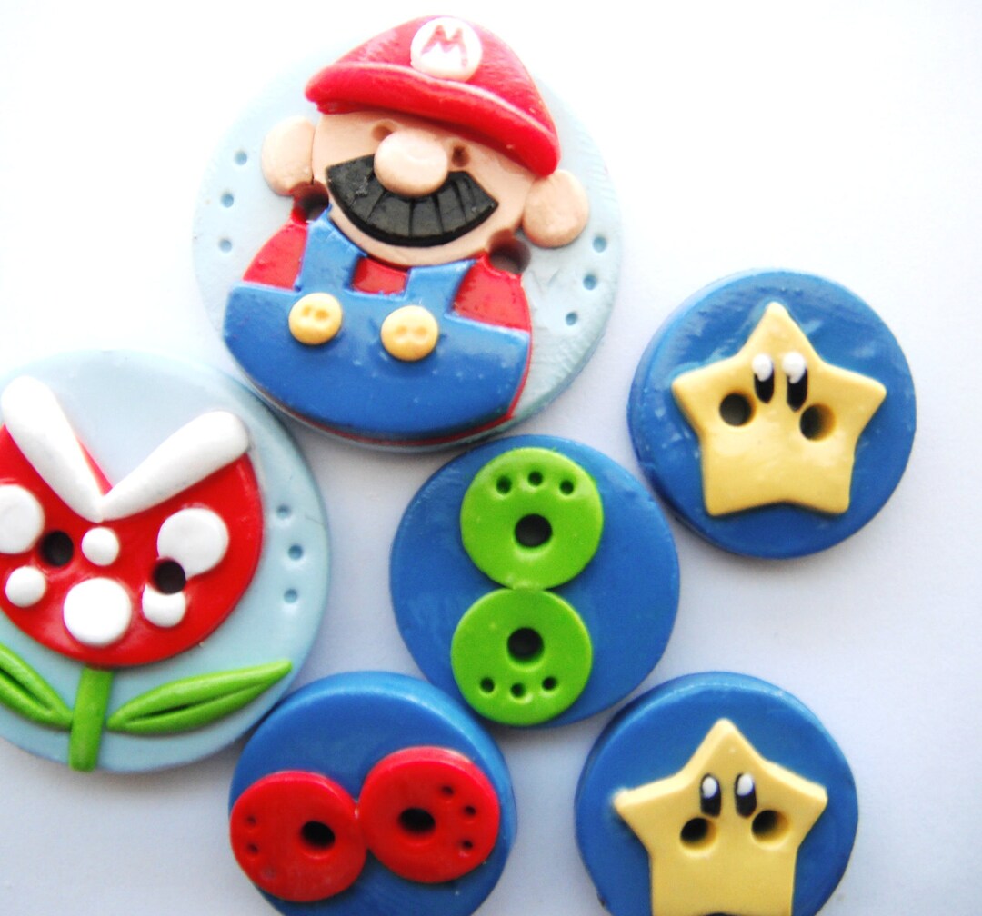 Button Red Mario Bros Handmade Polymer Clay Buttons ( 6 ) - Etsy