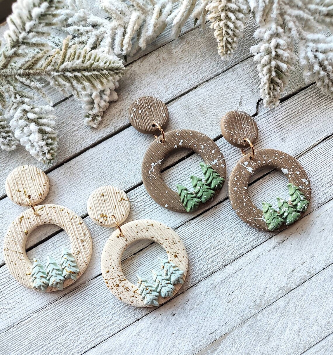Earrings Winter Storm Dangle Polymer Clay Pierced Handmade Holiday ...