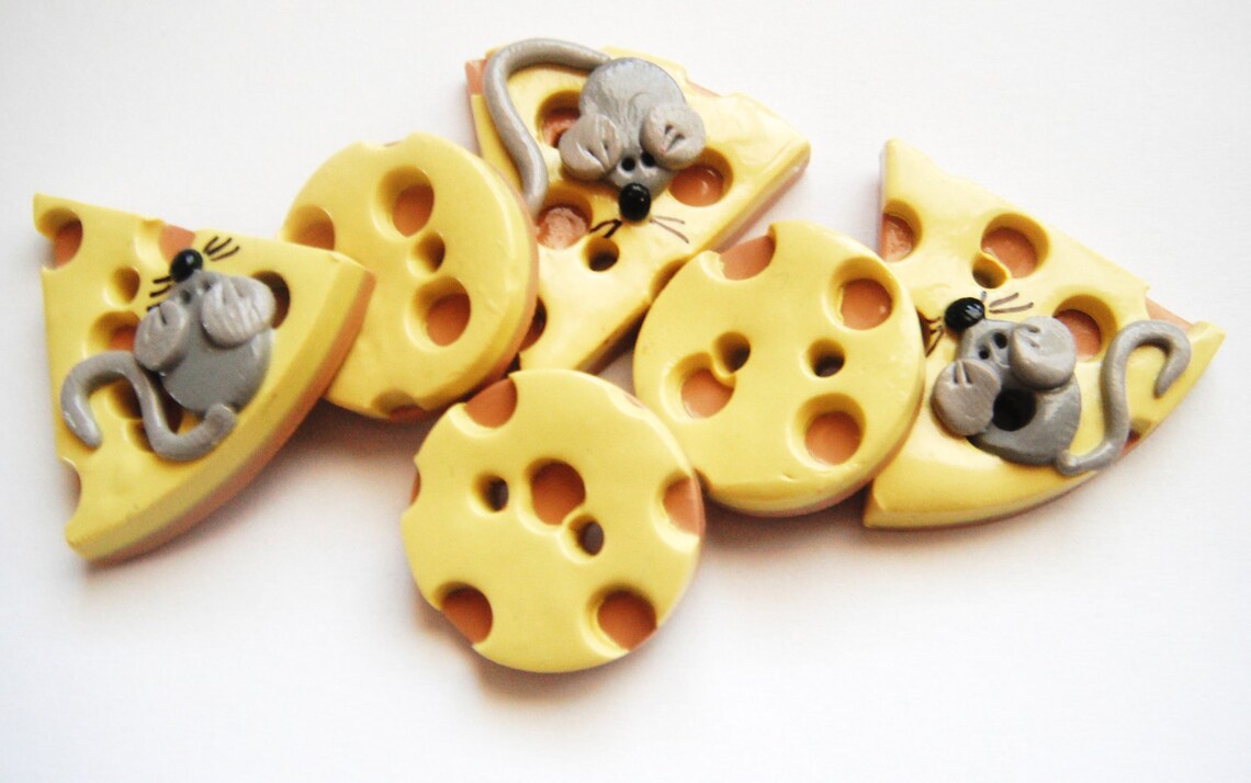Button Mice and Big Cheese Handmade Polymer Clay Button Set - Etsy