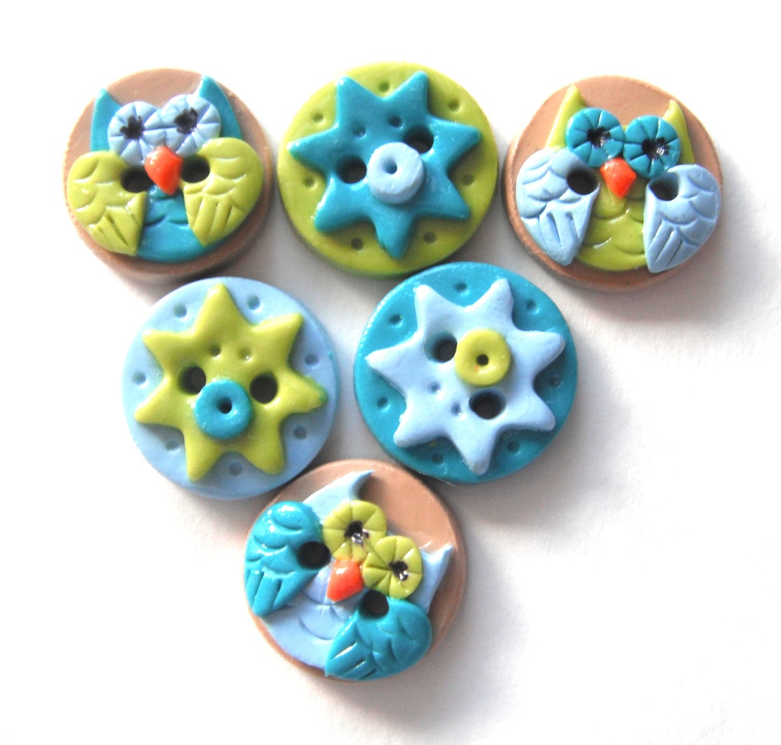 Button Spring Owls Handmade Polymer Clay Buttons 6 | Etsy