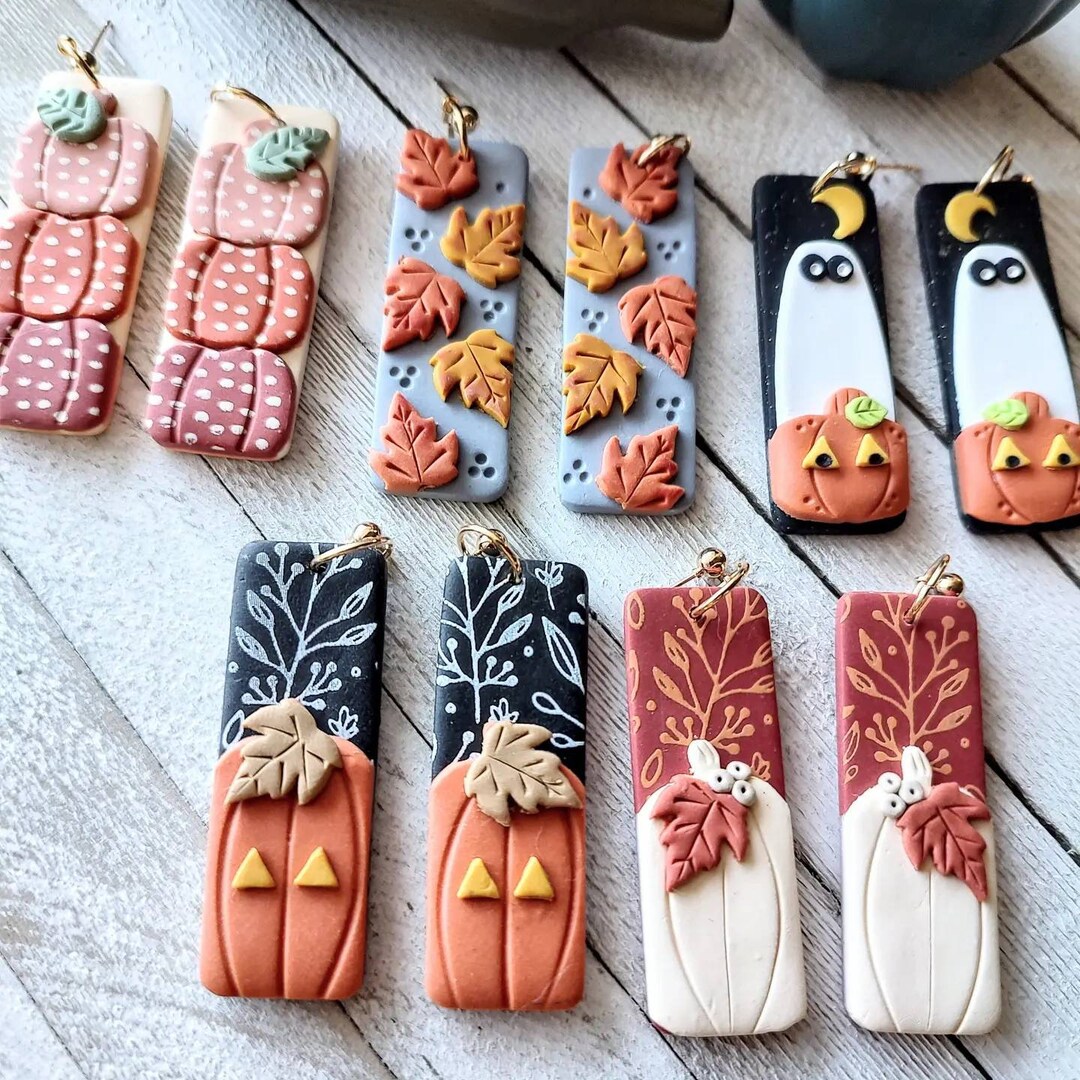 Earrings Polymer Clay Handmade Boho Autumn Fall Halloween Pumpkin Ghost ...