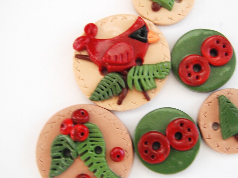 Button Cardinal Handmade Polymer Clay Button Set 6 - Etsy