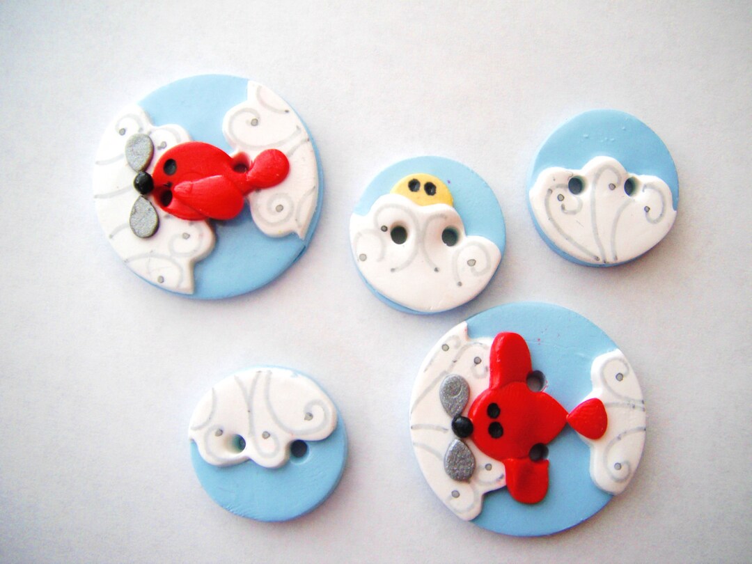 Button Airplanes and Clouds Hand Made Polymer Clay Buttons ( 5 ) - Etsy