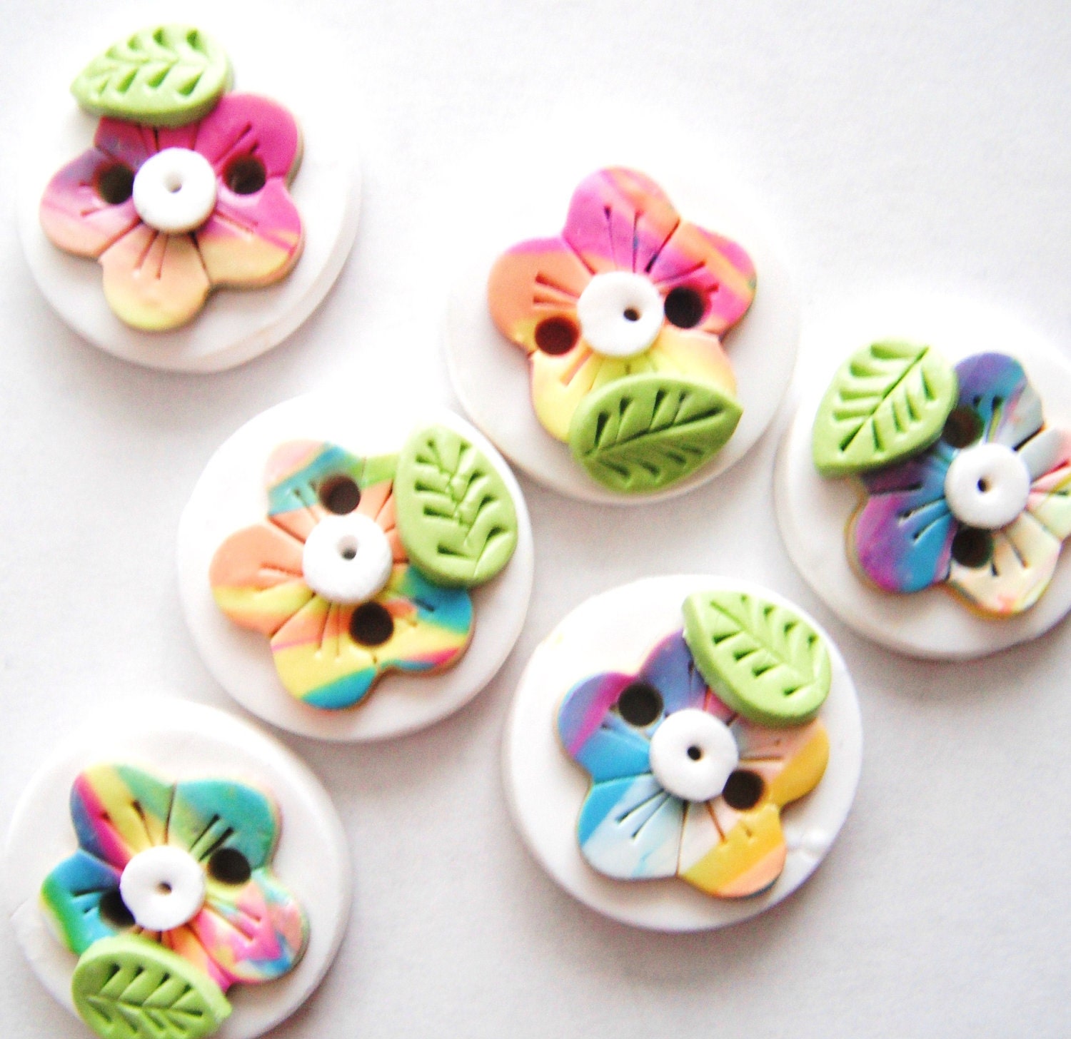 Rainbow buttons 1 inch buttons flower Polymer clay buttons Buttons ...