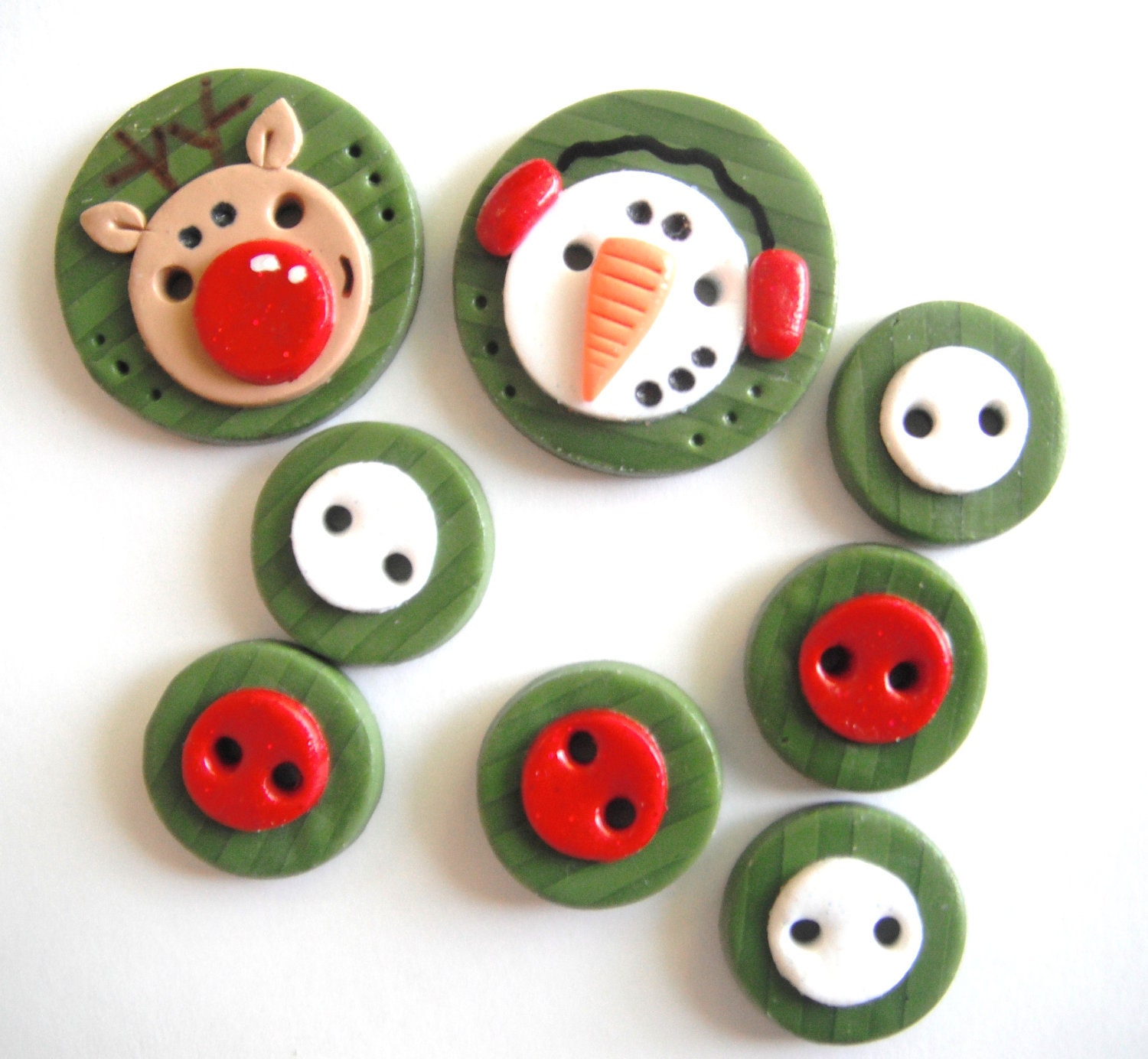 Button NEW Christmas Snowman and Rudolph Reindeer Handmade Polymer Clay ...