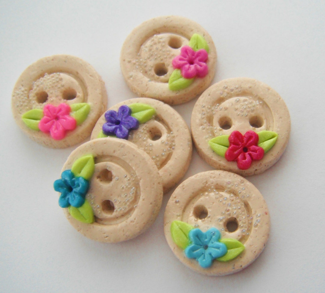 Button Sandy Beach and Flowers Handmade Polymer Clay Buttons ( 6 ) - Etsy