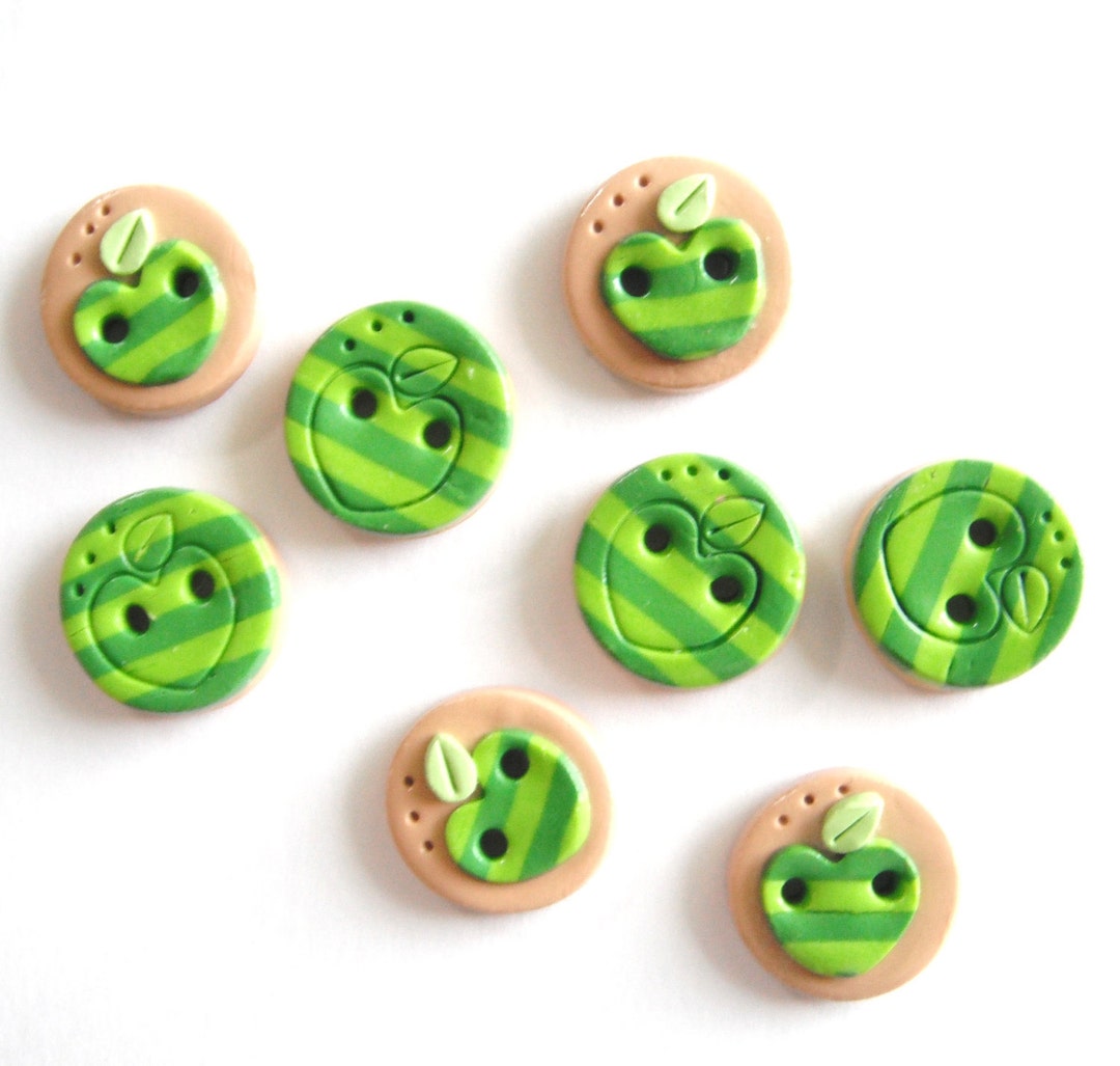 Button Green Apples Handmade Polymer Clay Buttons 8 - Etsy