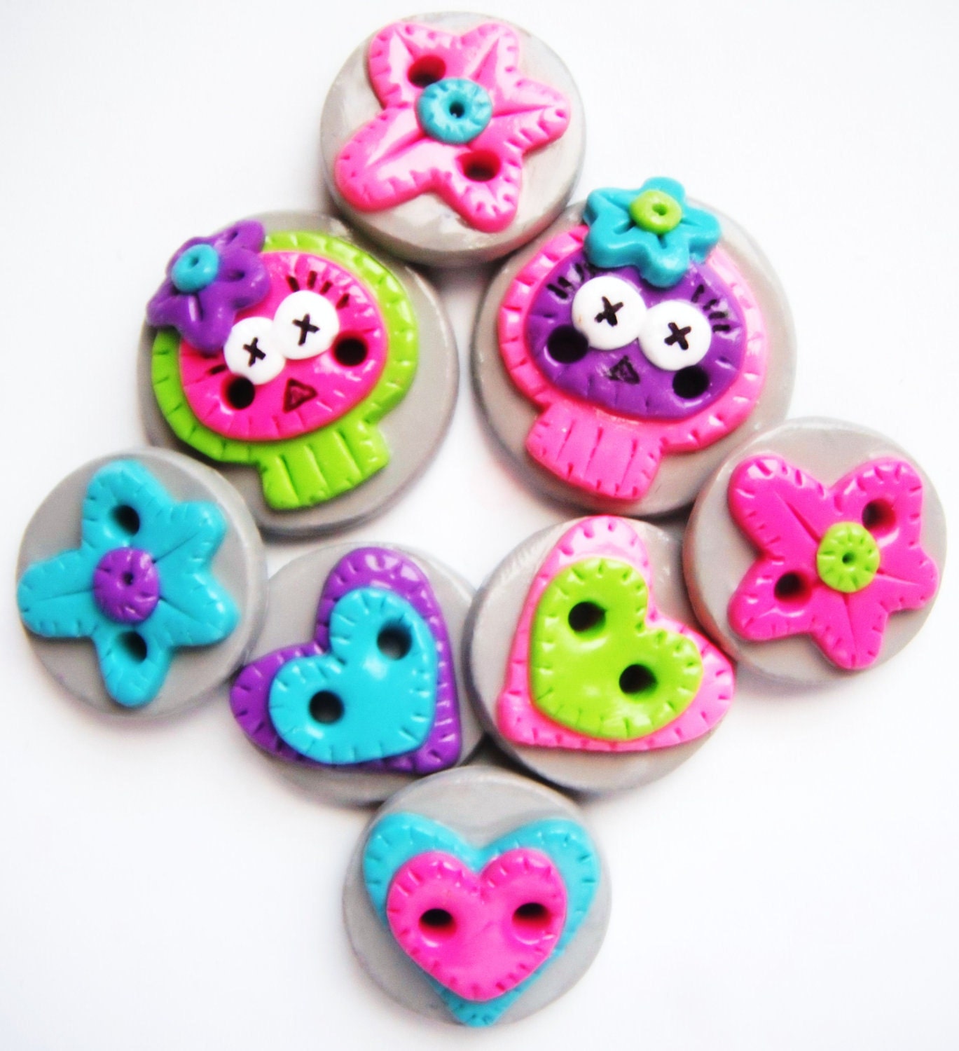 Button Little Patchwork Skulls Handmade Polymer Clay Buttons - Etsy