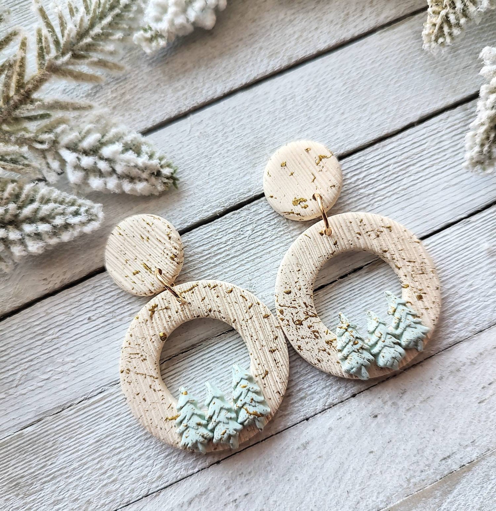 Earrings Winter Storm Dangle Polymer Clay Pierced Handmade Holiday ...