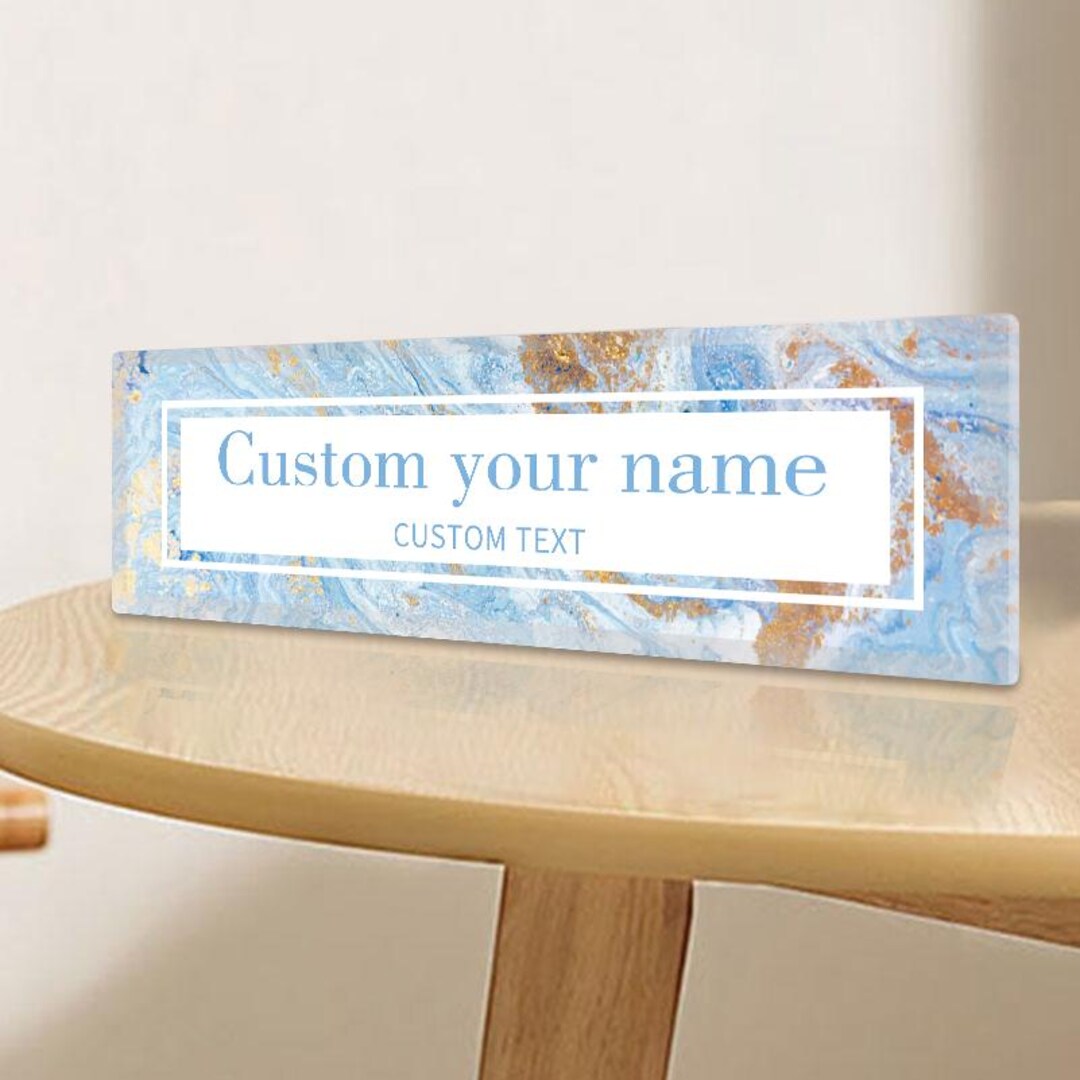 Personalized Blue Marble Acrylic Desk Name Plate: Custom Office Decor ...