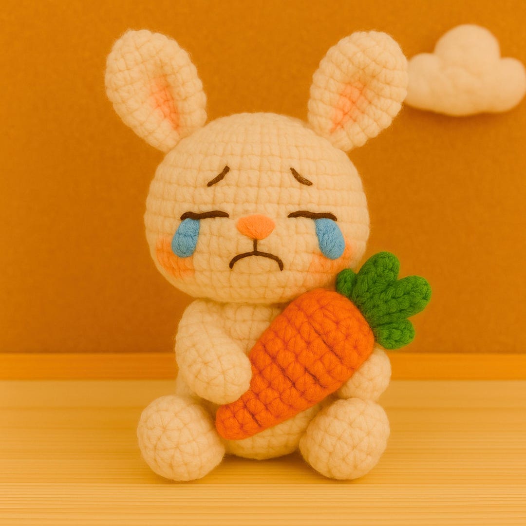 Crying Bunny Crochet Pattern PDF – Cute Amigurumi Plush Toy Holding ...