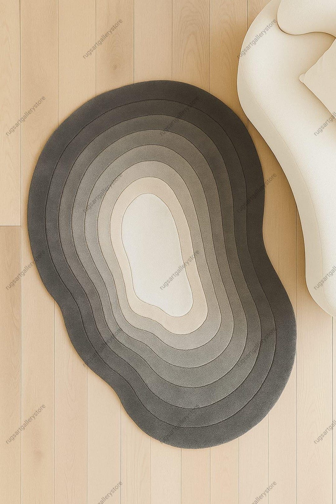 Amoeba Shape Charcoal and Ivory Abstract Design Handmade Wool Tufted ...