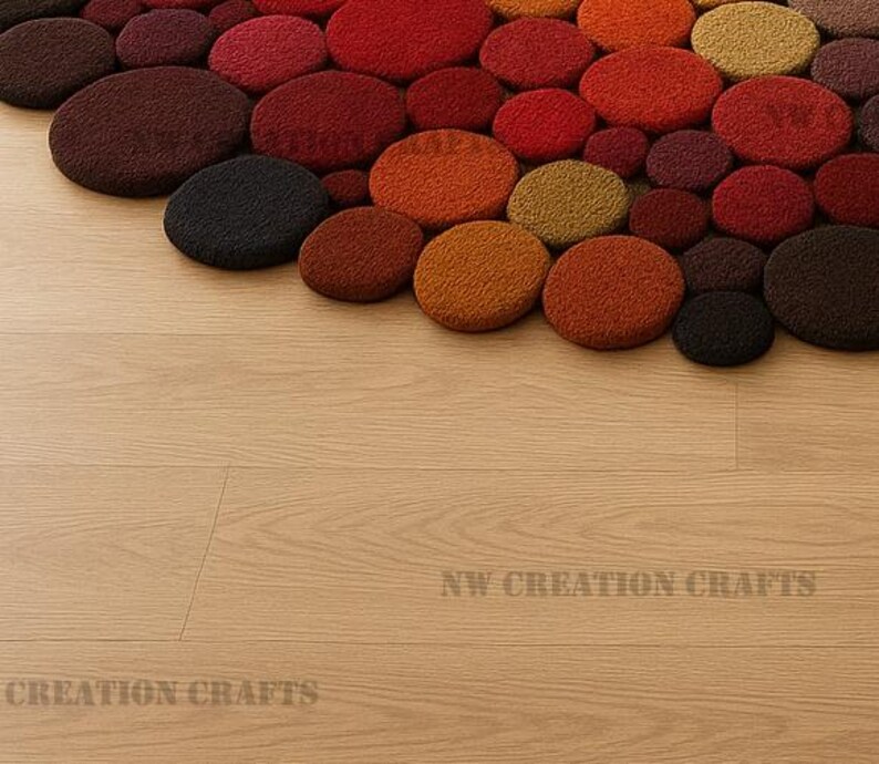 Handmade Rainbow Wool Rug: Modern Pebble Design Carpet for Living Room ...