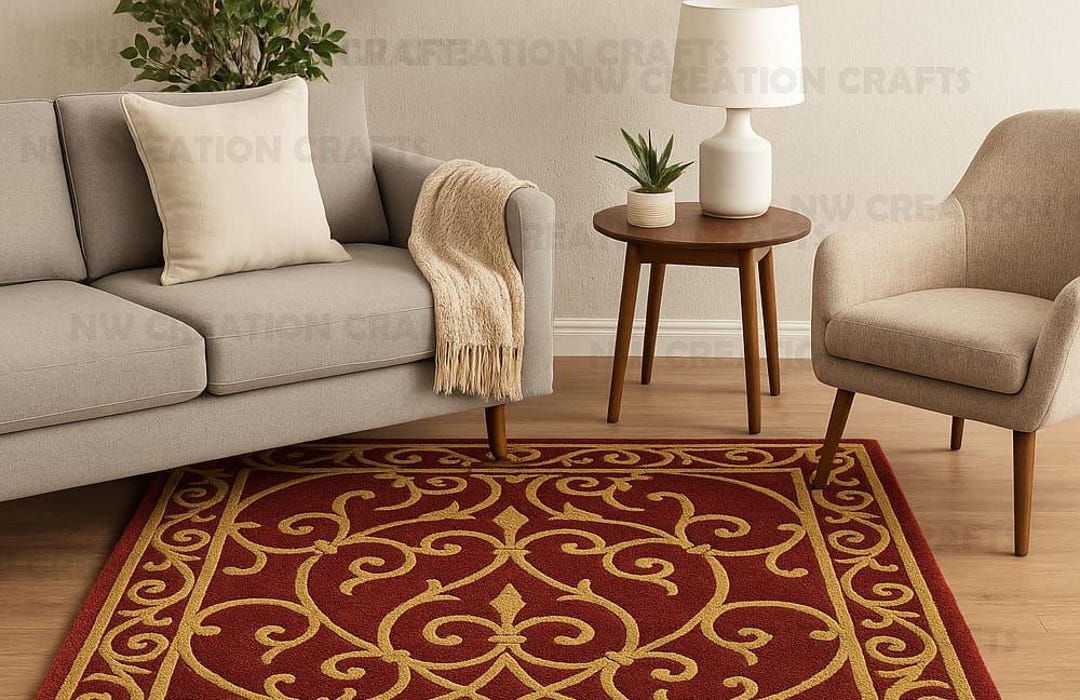 Regal Crimson Scroll Rug - Etsy