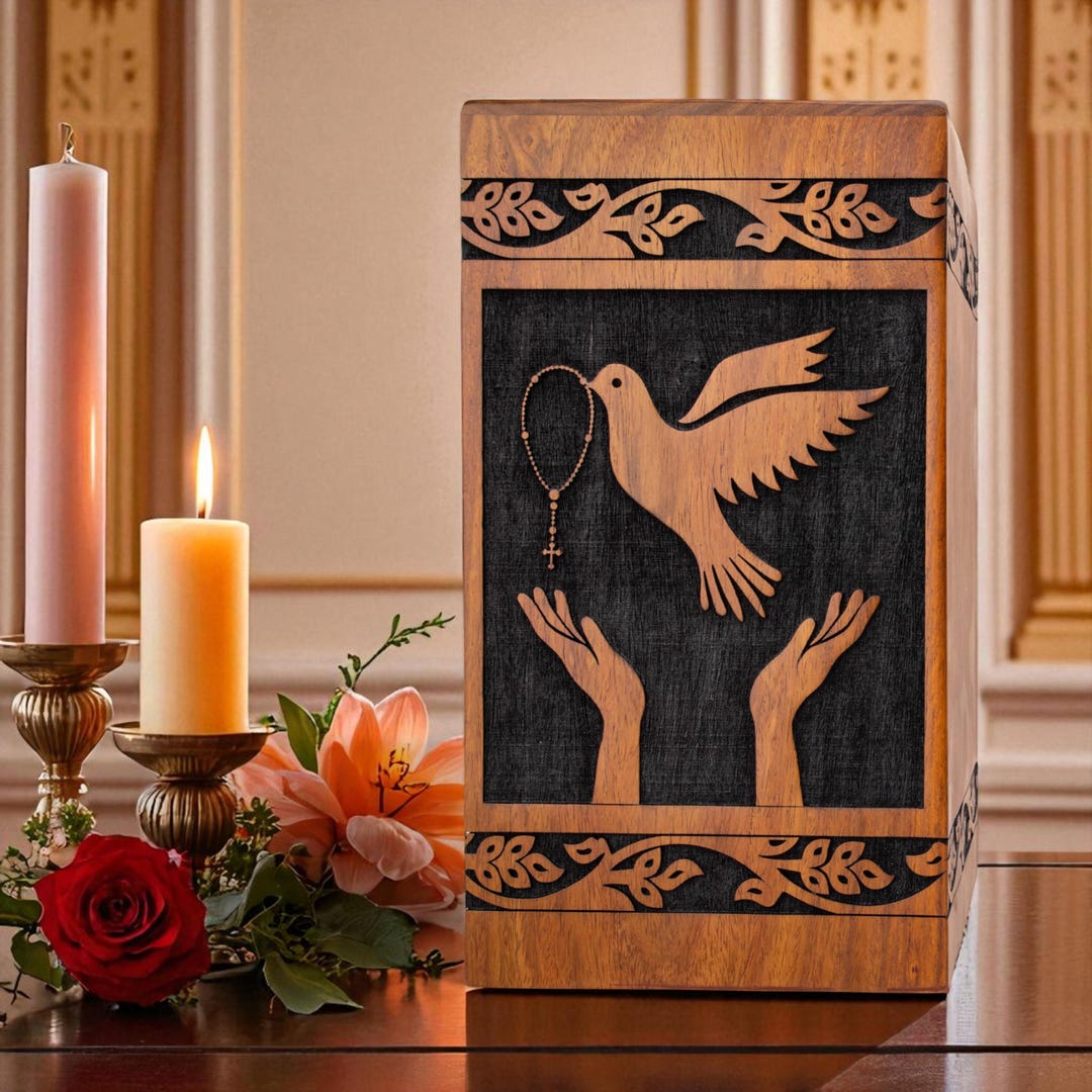 Handcrafted Wooden Urn Box With Hummingbird & Floral Carving | Rosewood ...