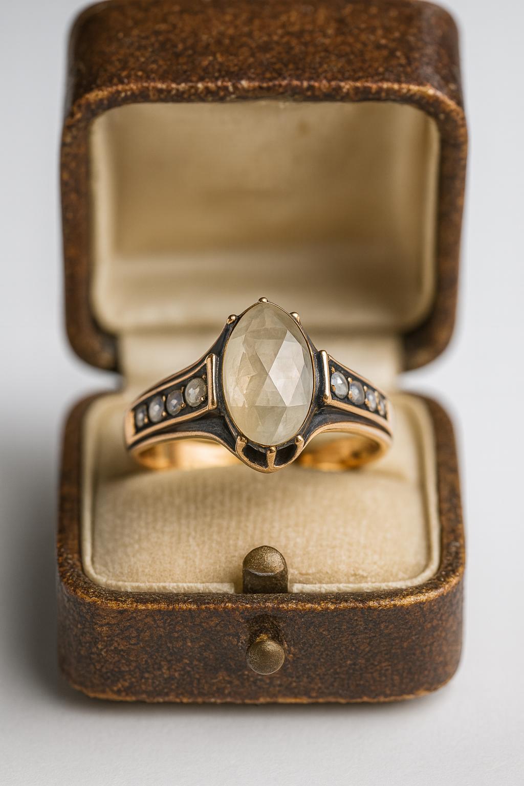 Georgian Style Engagement Ring, 14K Unique Oval Cut Diamond, Antique ...