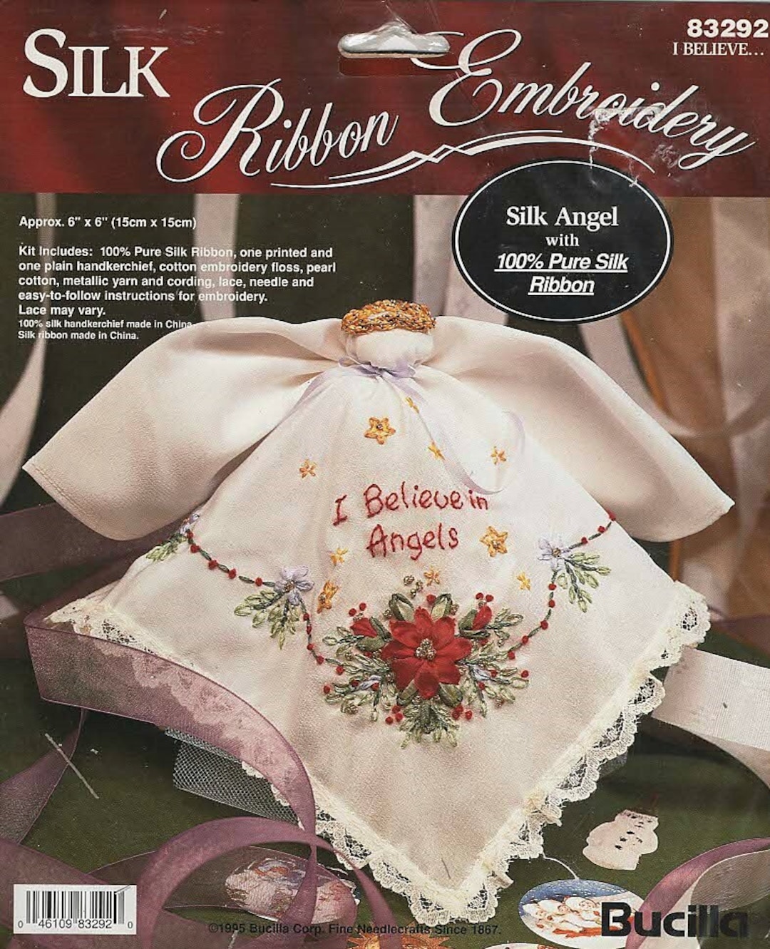 Bucilla Silk Ribbon Embroidery Kit Christmas Silk Handkerchief Ornament ...