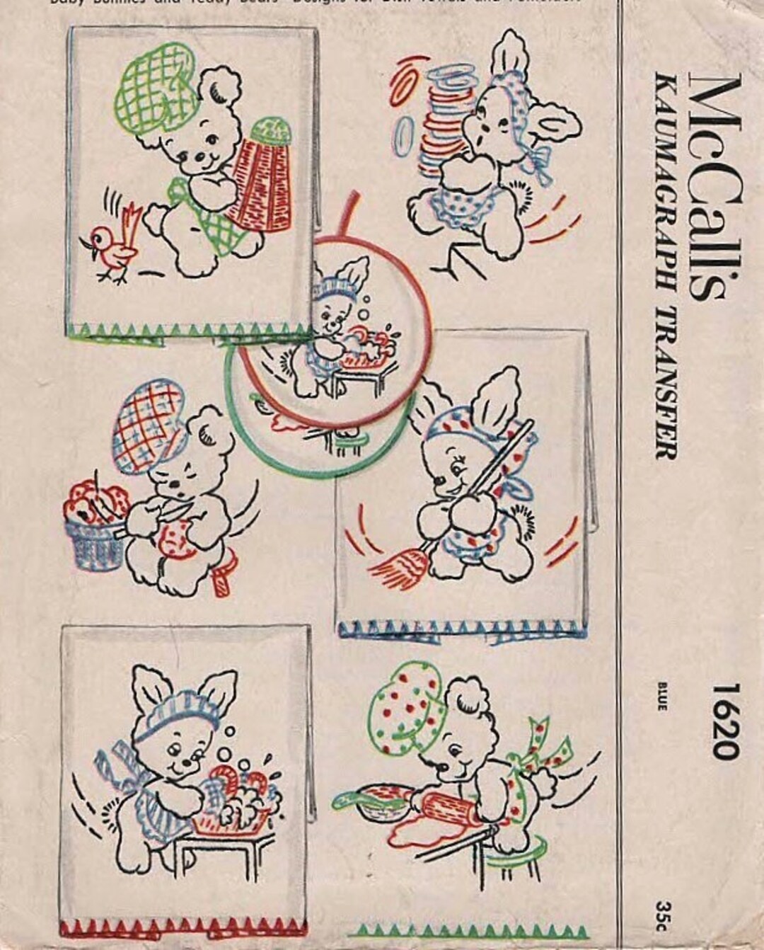 Mccall's Kaumagraph Transfers #1620 Cute Bunnies & Bears for Dish ...