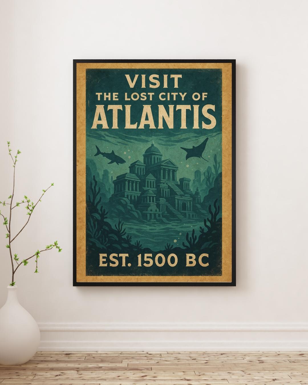 Vintage Atlantis Poster, Mythical Travel Art, Retro Wall Decor ...