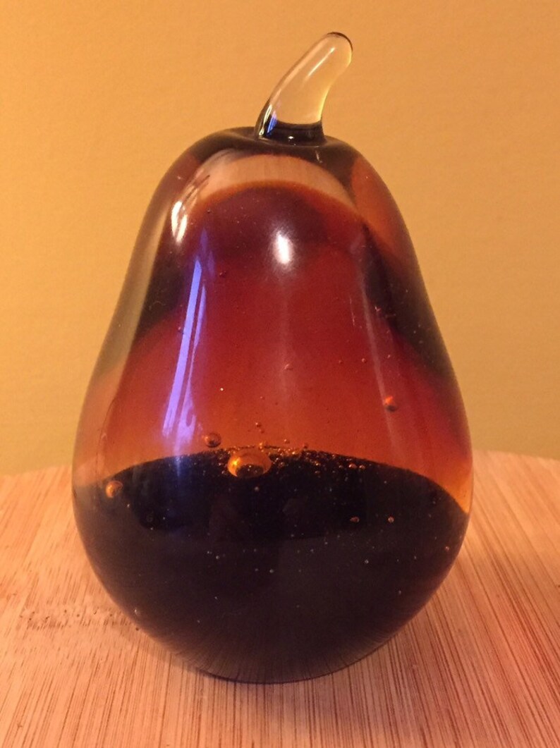 A Vintage Amber Brown Glass Pear Shaped Paperweight. - Etsy UK