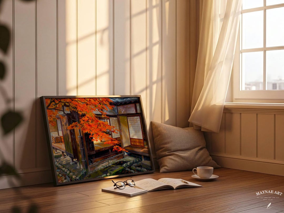 Japanese Autumn Wall Art | Kyoto Maple Garden Print | Impressionist Zen ...