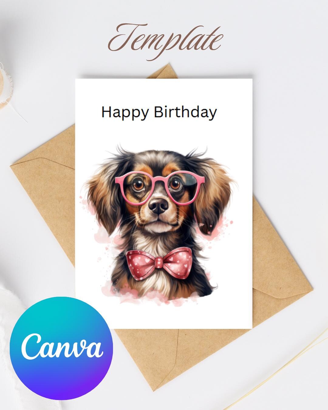 Editable Dog Birthday Card Template – Cute Pet Greeting Card, White ...