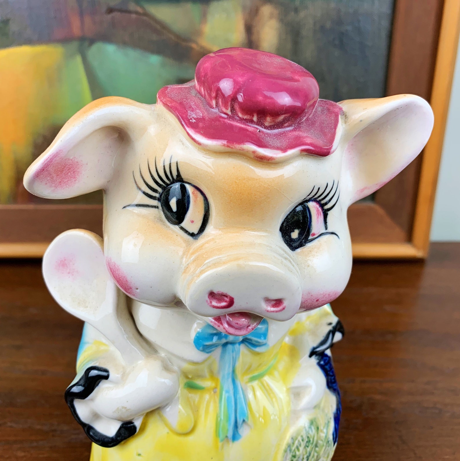 Vintage Piggy Bank, Japanese Pottery Ceramic Lady Pig With Hat and ...