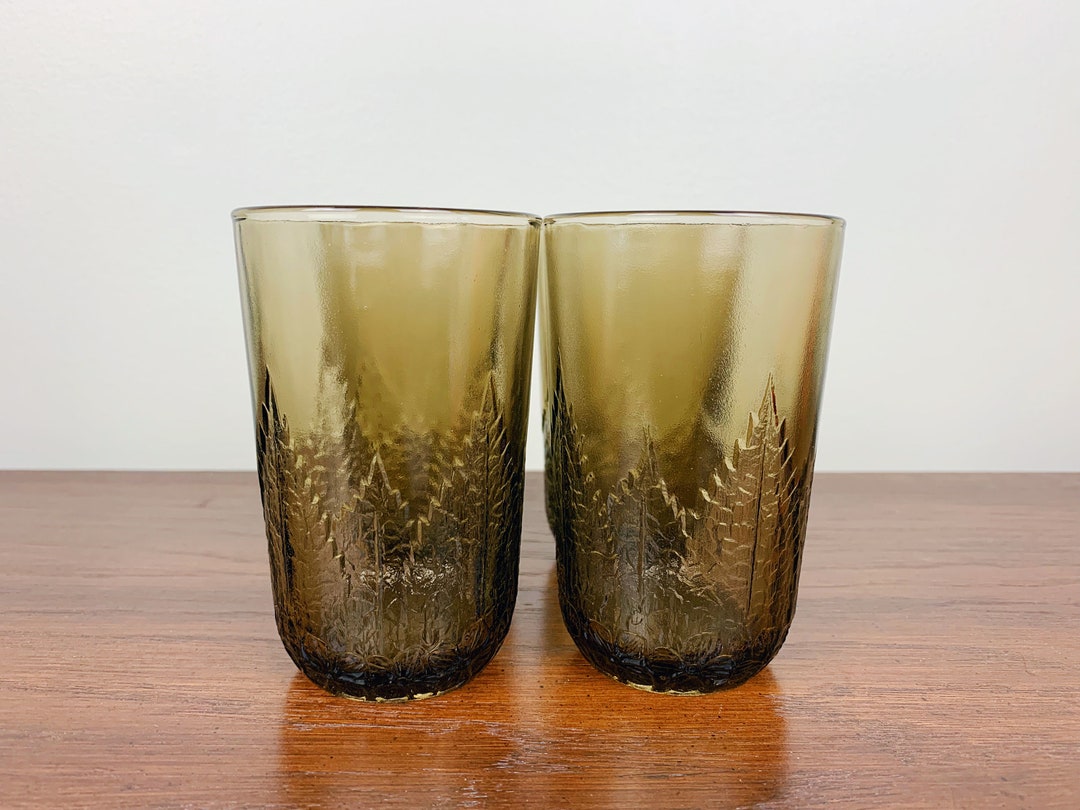 Set of 4 Heavy Vintage Smoke Glass Glasses With Textured Design of ...