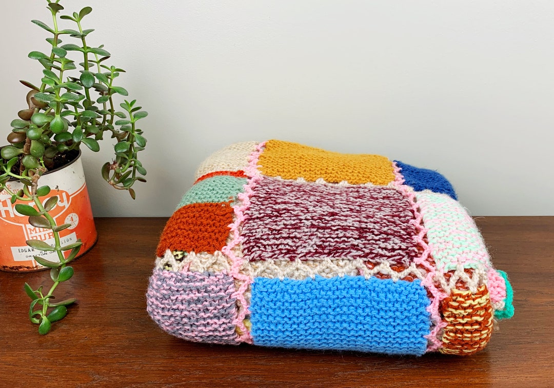 Handmade Knit Afghan Quilt Multicolor Folk Art Blanket - Etsy