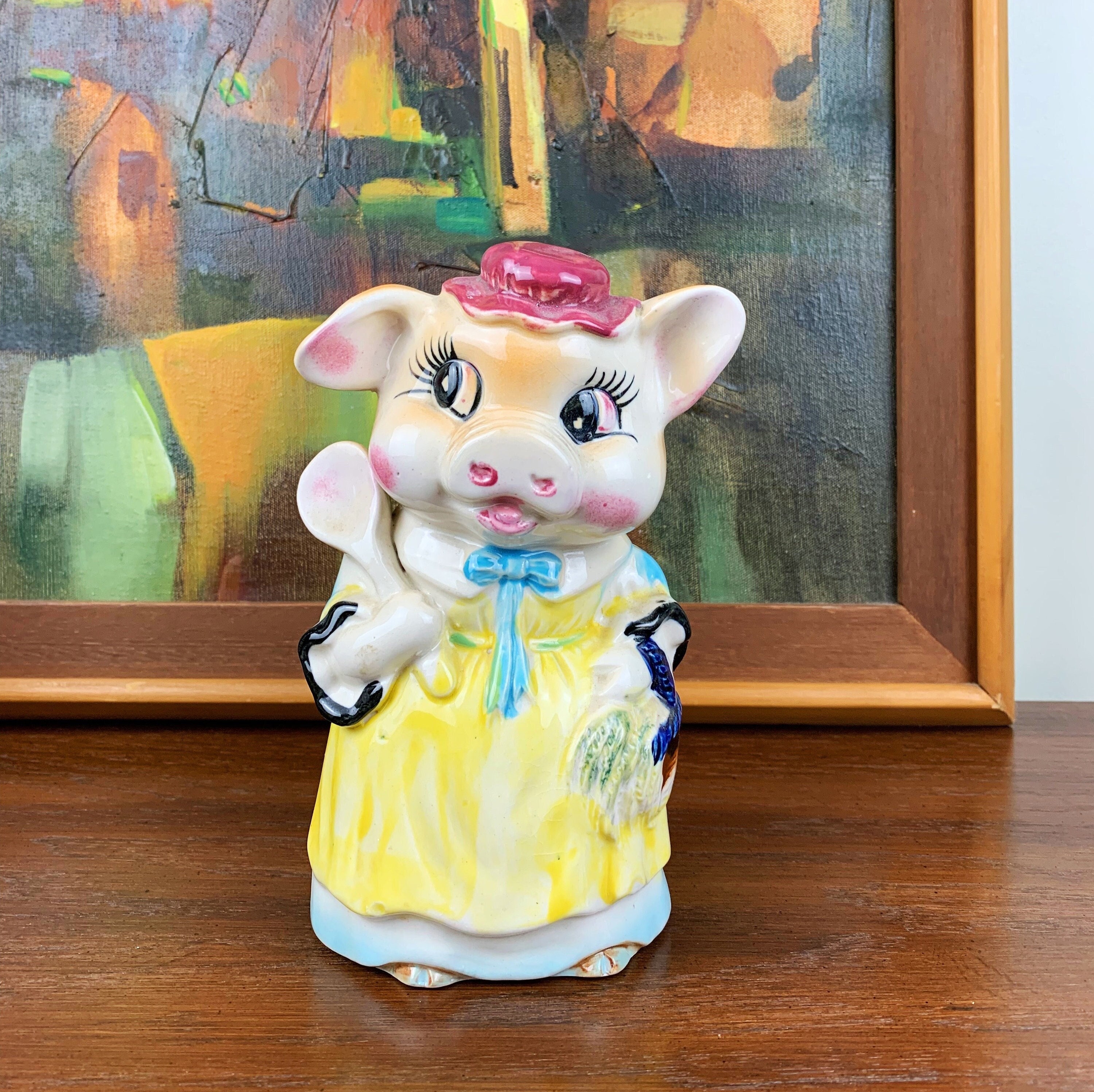 Vintage Japanese Pottery Piggy Bank, Lady Pig Figurine, 1960s Novelty ...