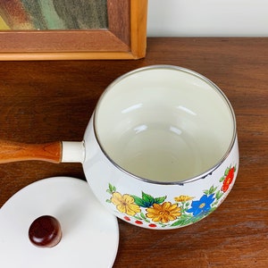 Vintage Fondue Pot White With Flowers | 1970s Decorative Cooking Pot ...