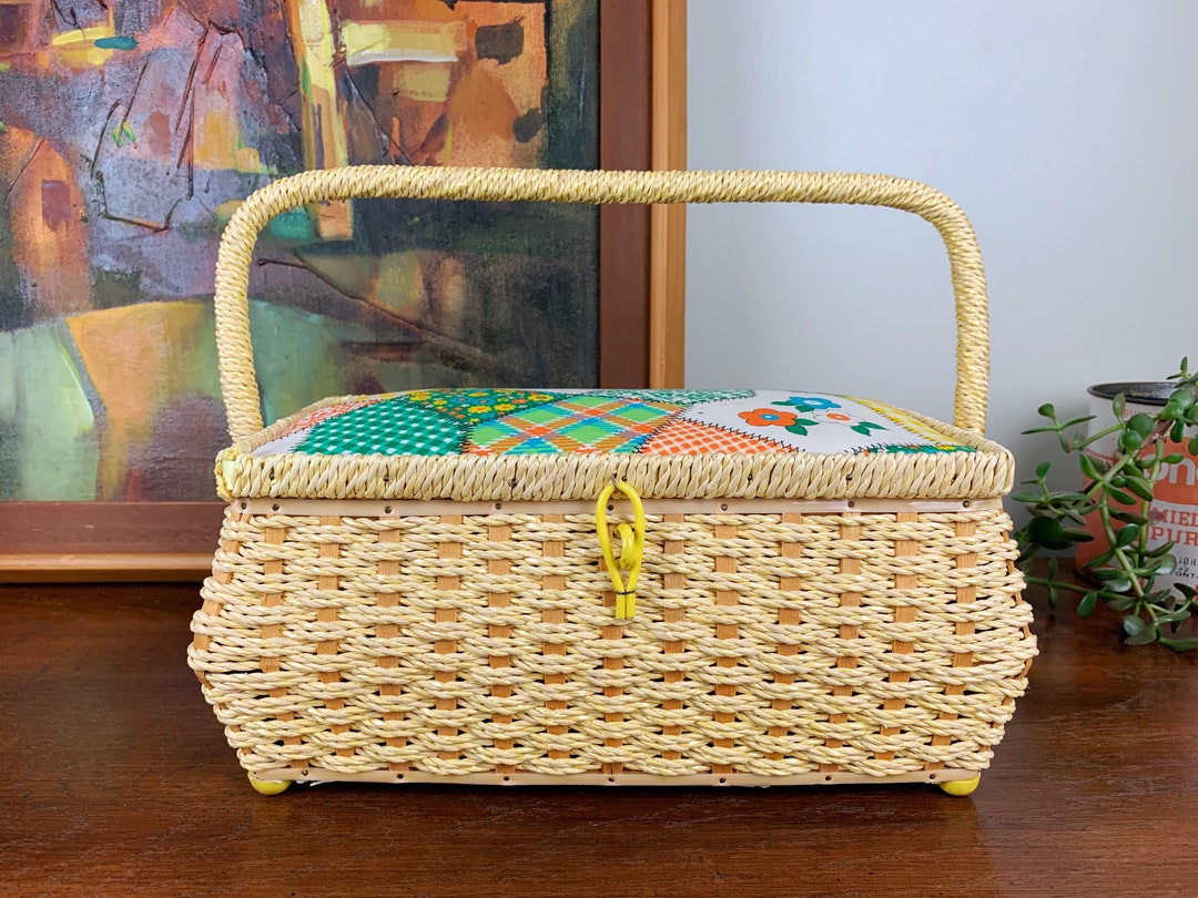 Vintage Singer Sewing Basket | 1970s Quilted Patchwork Craft Storage ...
