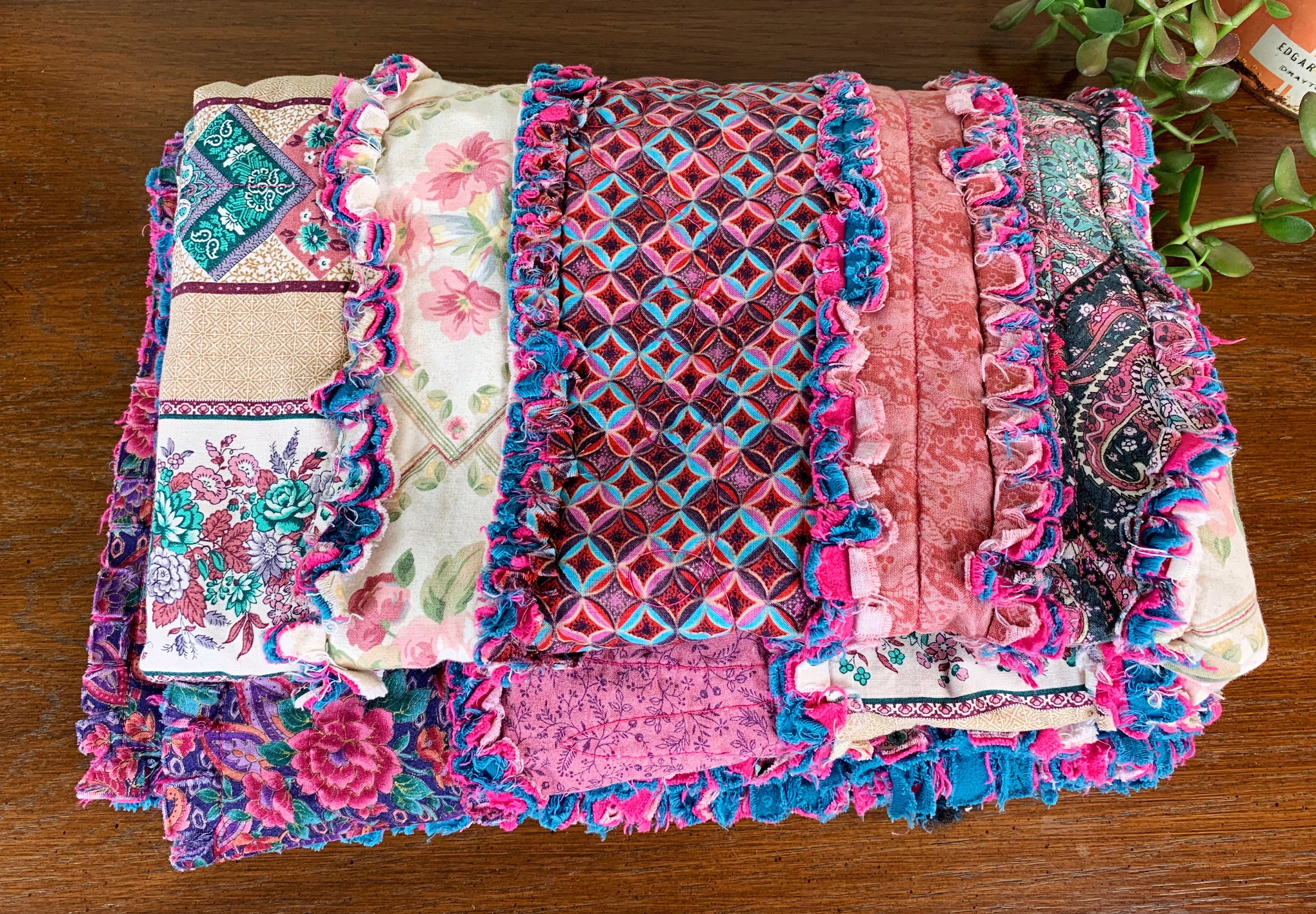 Pink and Blue Frilly Handmade Bed Quilt Vintage Throw Blanket Throw or ...