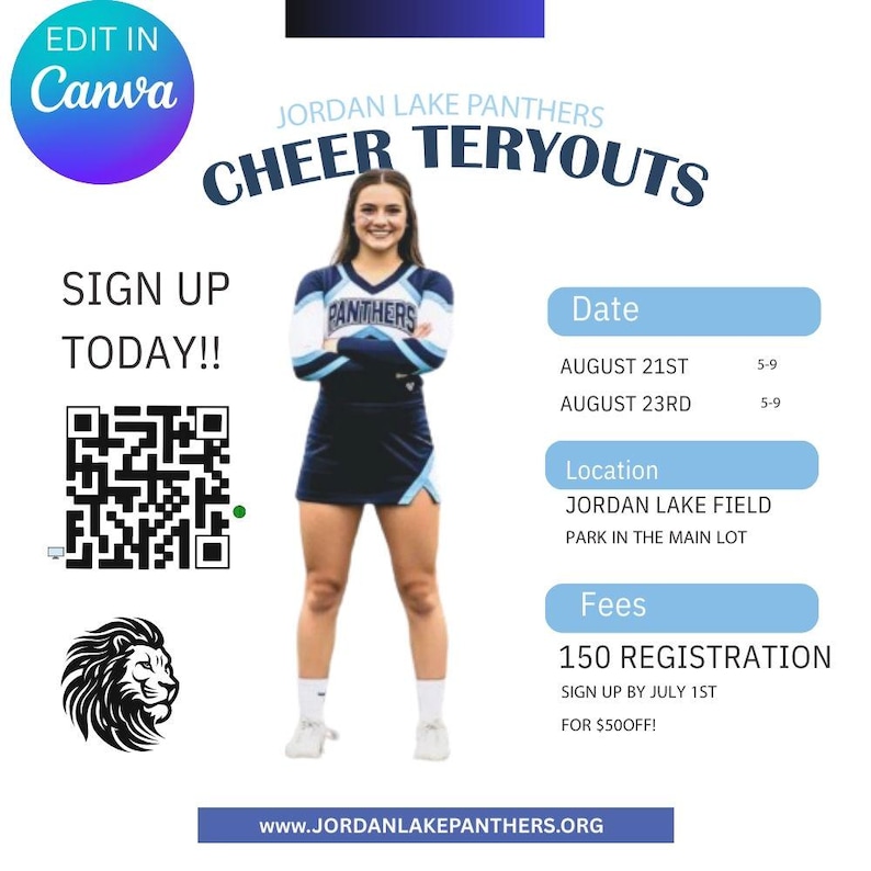 Editable Cheer Tryout Flyer Template | Canva Social Media Graphic ...