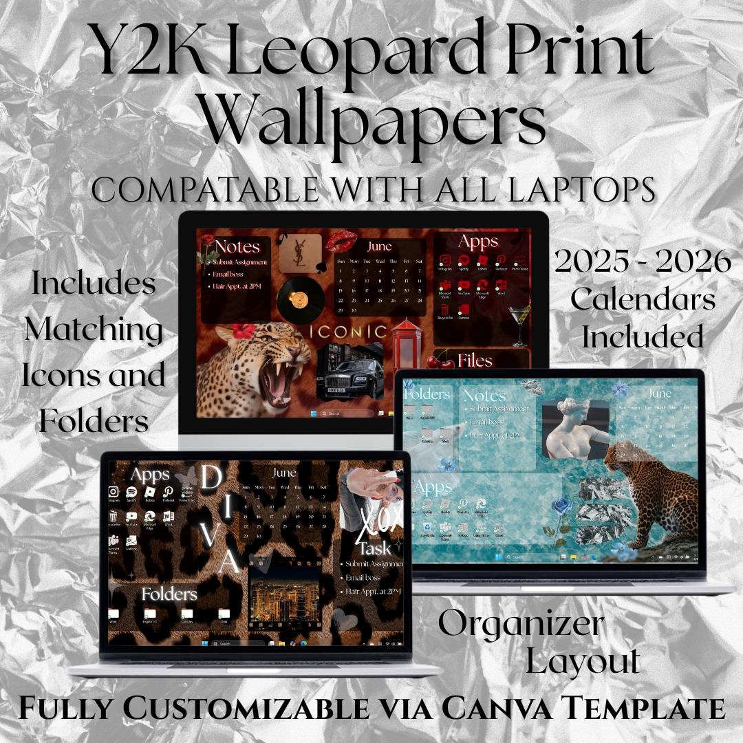 Y2K Leopard Print Desktop Organizer | Aesthetic Digital Wallpaper ...