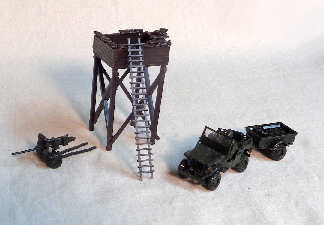 Small Scale BUILT UP Military Lookout Tower, Jeep and Canon Kits - Poor ...