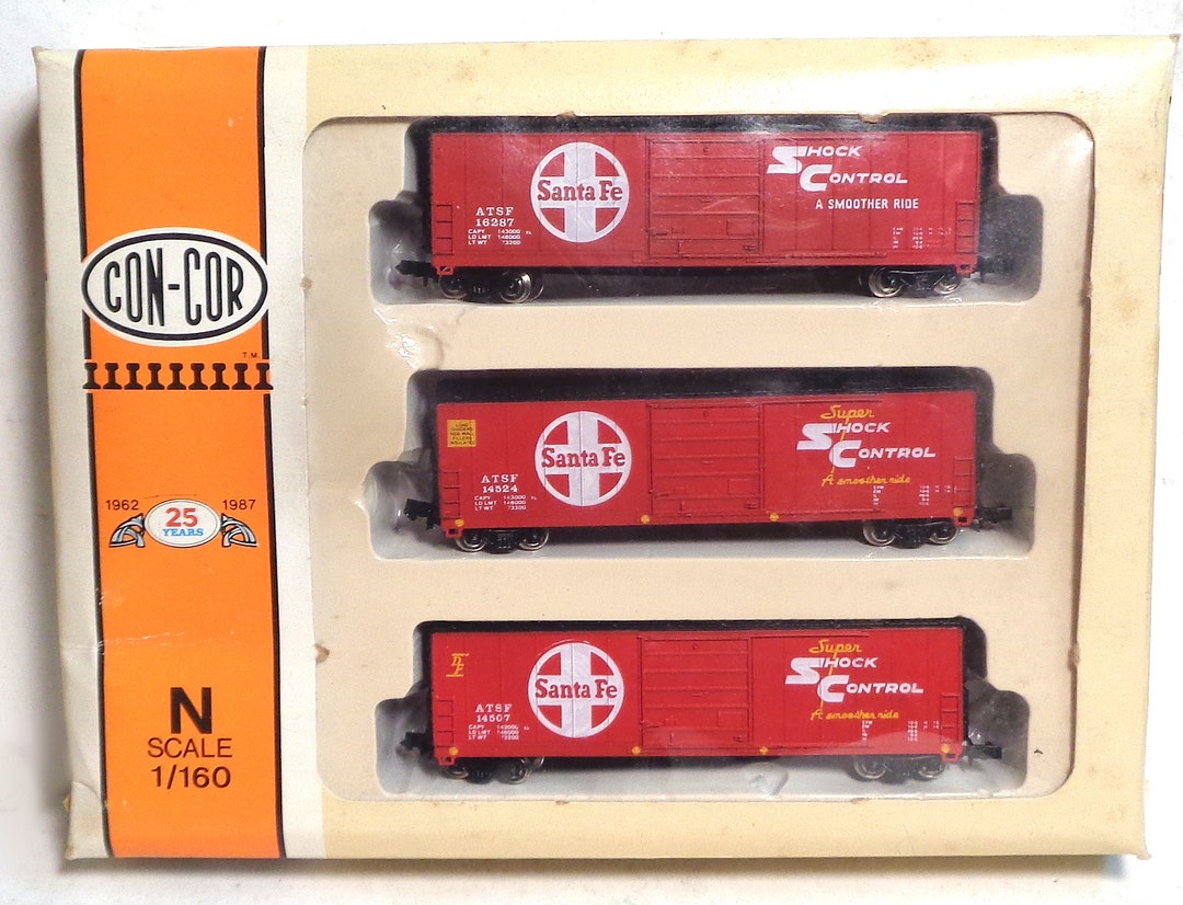 N Scale Concor Freight Car Set of THREE Hi Cube Box Cars - "santa Fe ...