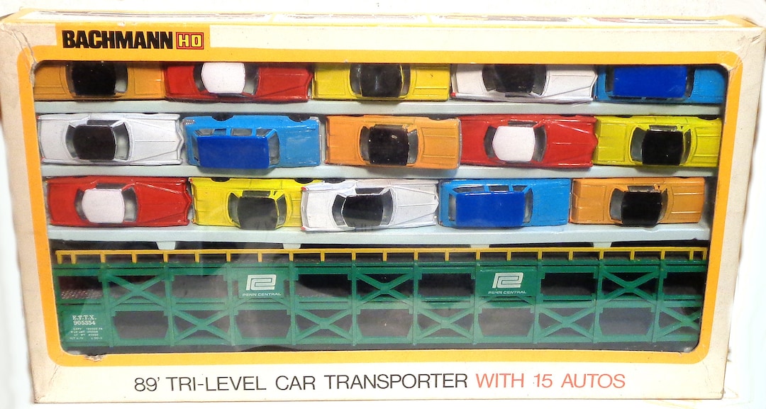 HO Scale Bachmann - 89' Tri Level Auto Car Carrier Transporter - PENN CENTRAL New in Box ...
