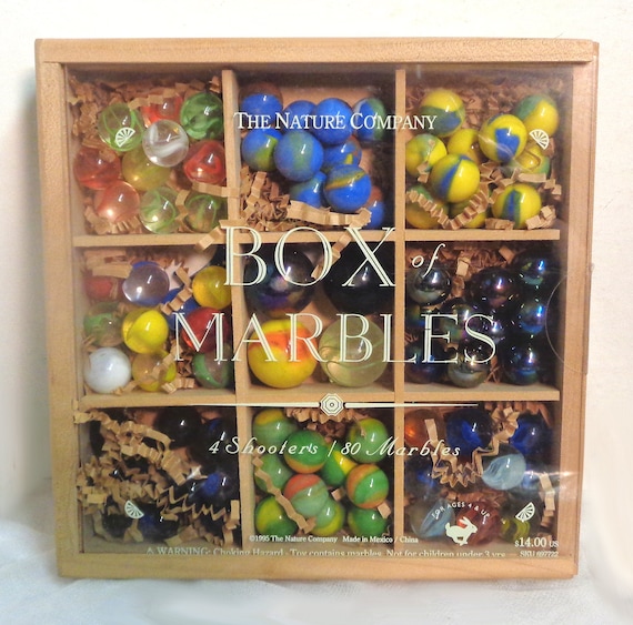 Wooden Box of over 80 MARBLES The Nature Company | Etsy