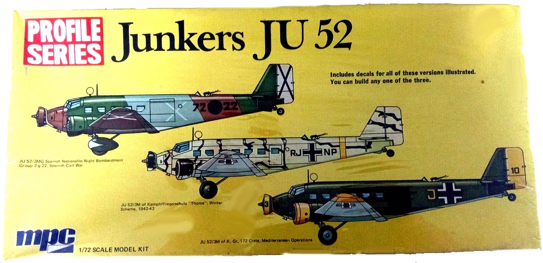 1/72 Scale MPC Model Kit - Junkers JU52 German Fighter Airplane - Mint ...