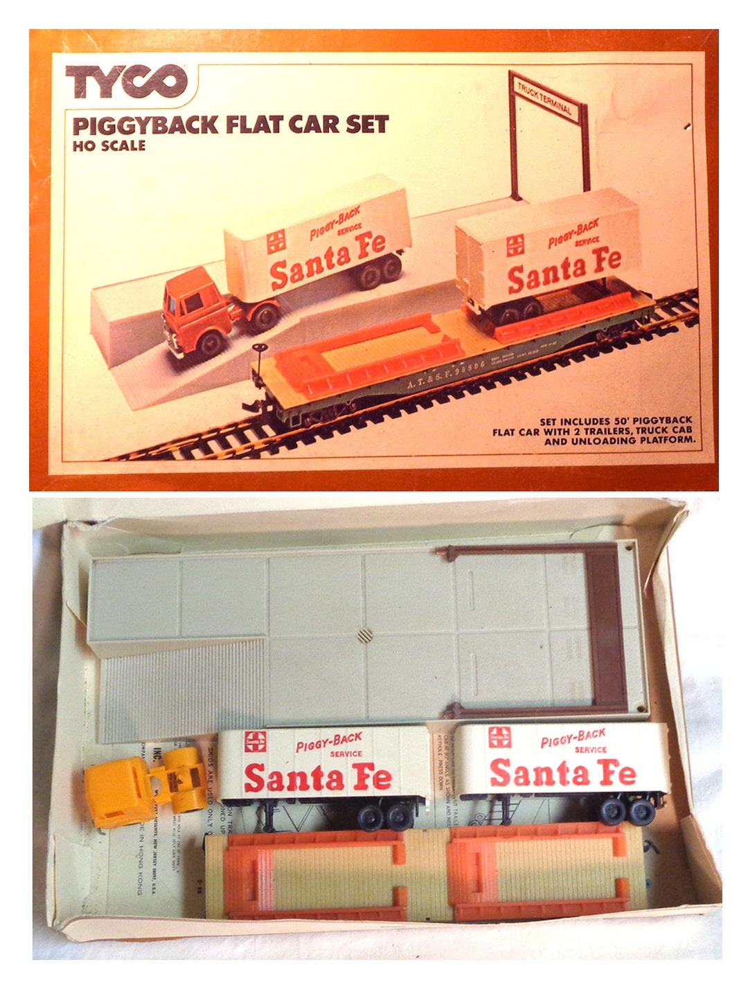 HO Scale-complete Tyco Piggy Back Set Including Loading Platform;train ...