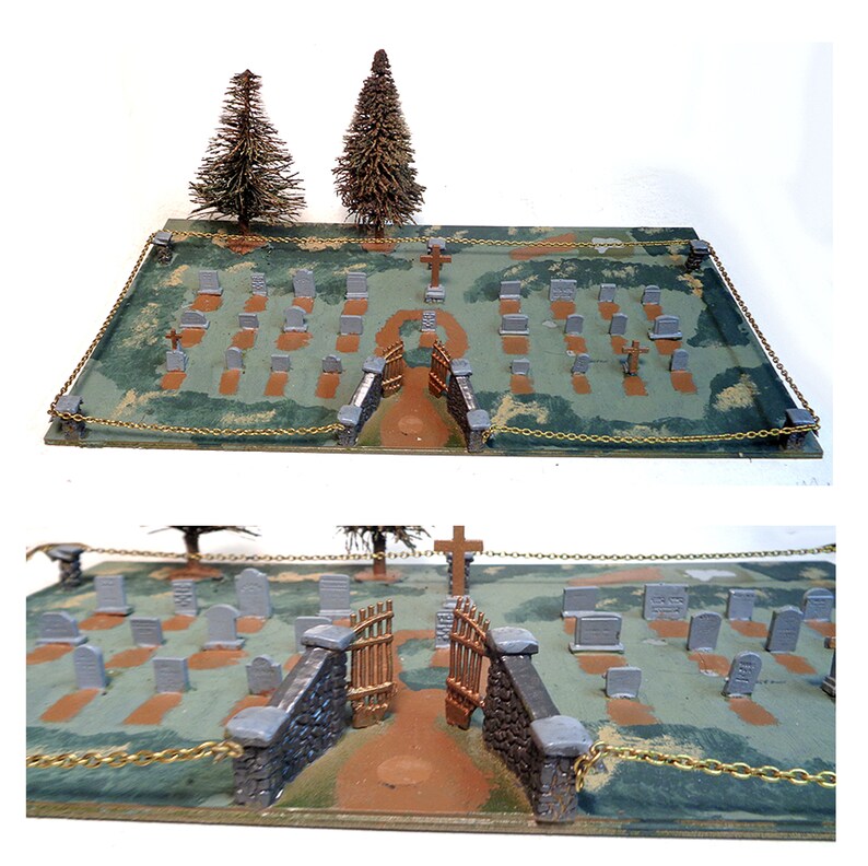 HO Scale HAND Made Cemetery Diorama Scene Includes Gate, Surrounding ...