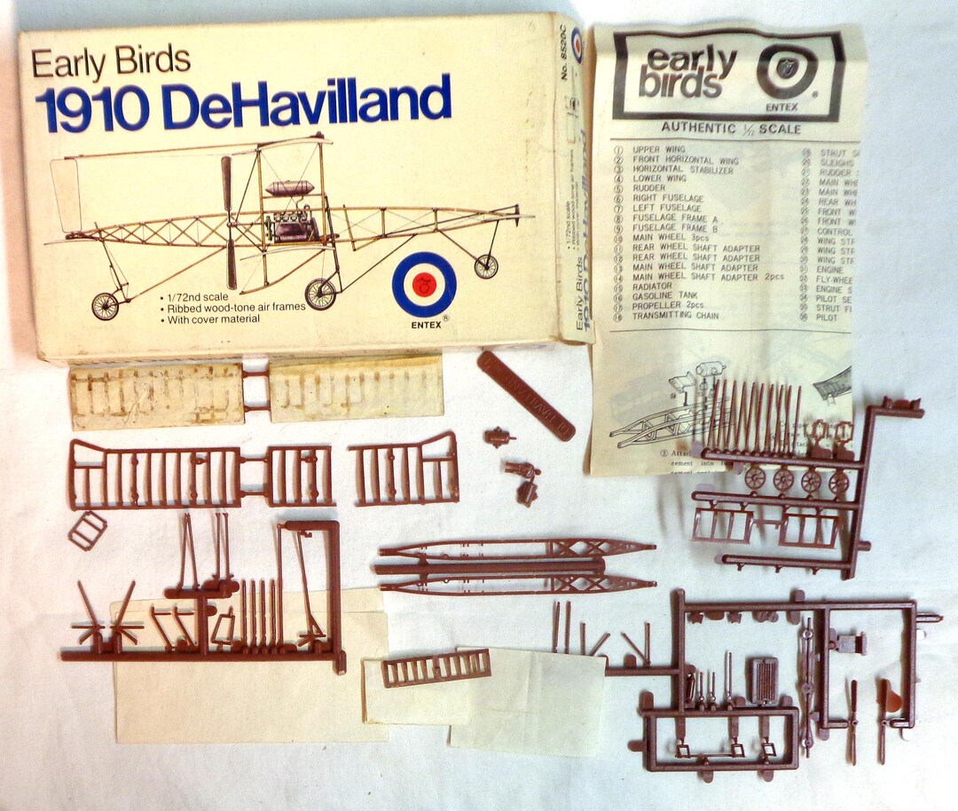 1/72 Scale VINTAGE Entex Model Kit - 1910 Dehavilland Early Airplane ...