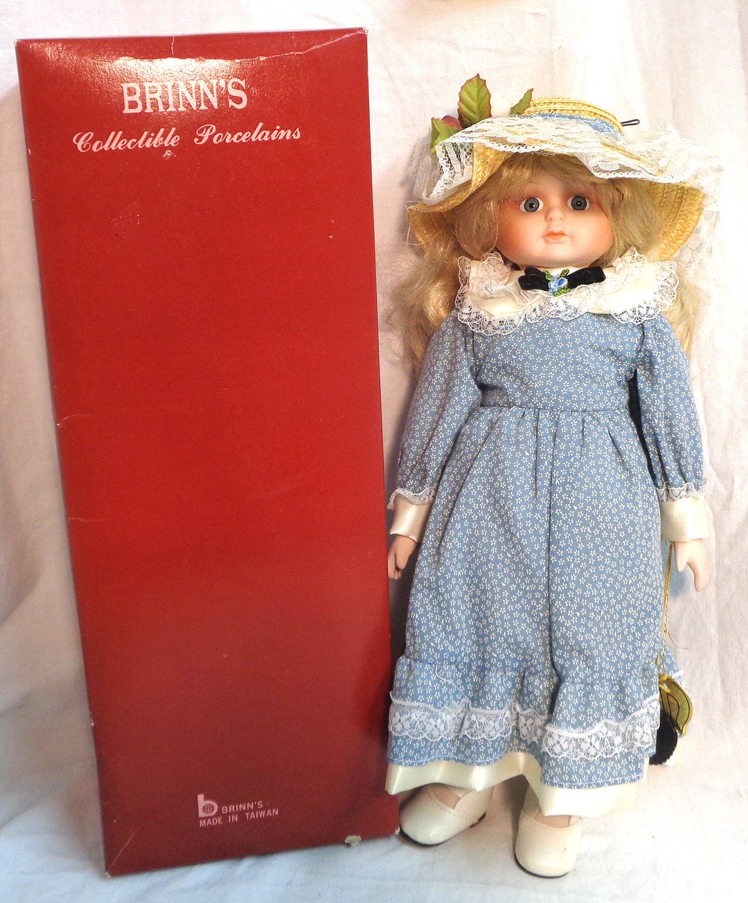 Vintage Brinns Porcelain Musical Doll - Blonde in Blue Dress & Matching ...