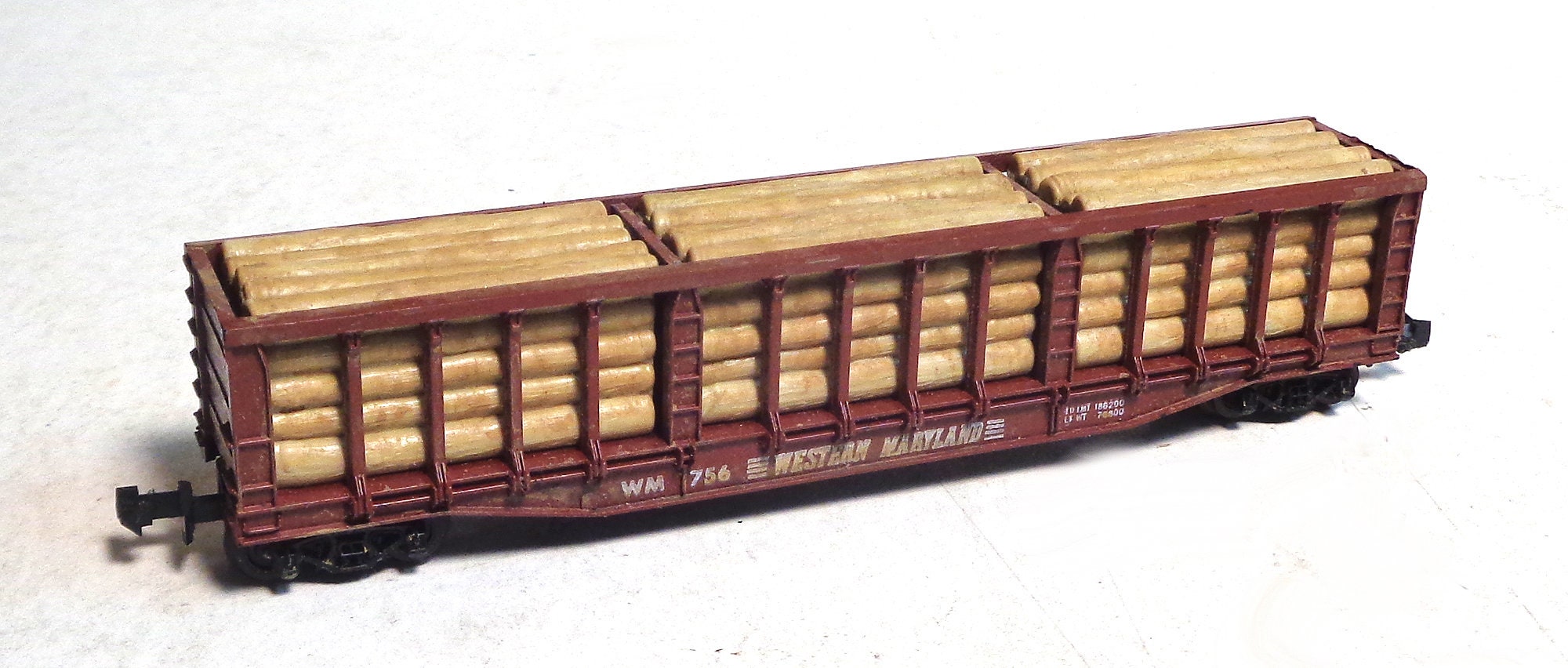 N Scale Atlas Freight Car 60 Foot Bulkhead Pulpwood western Maryland Ex ...