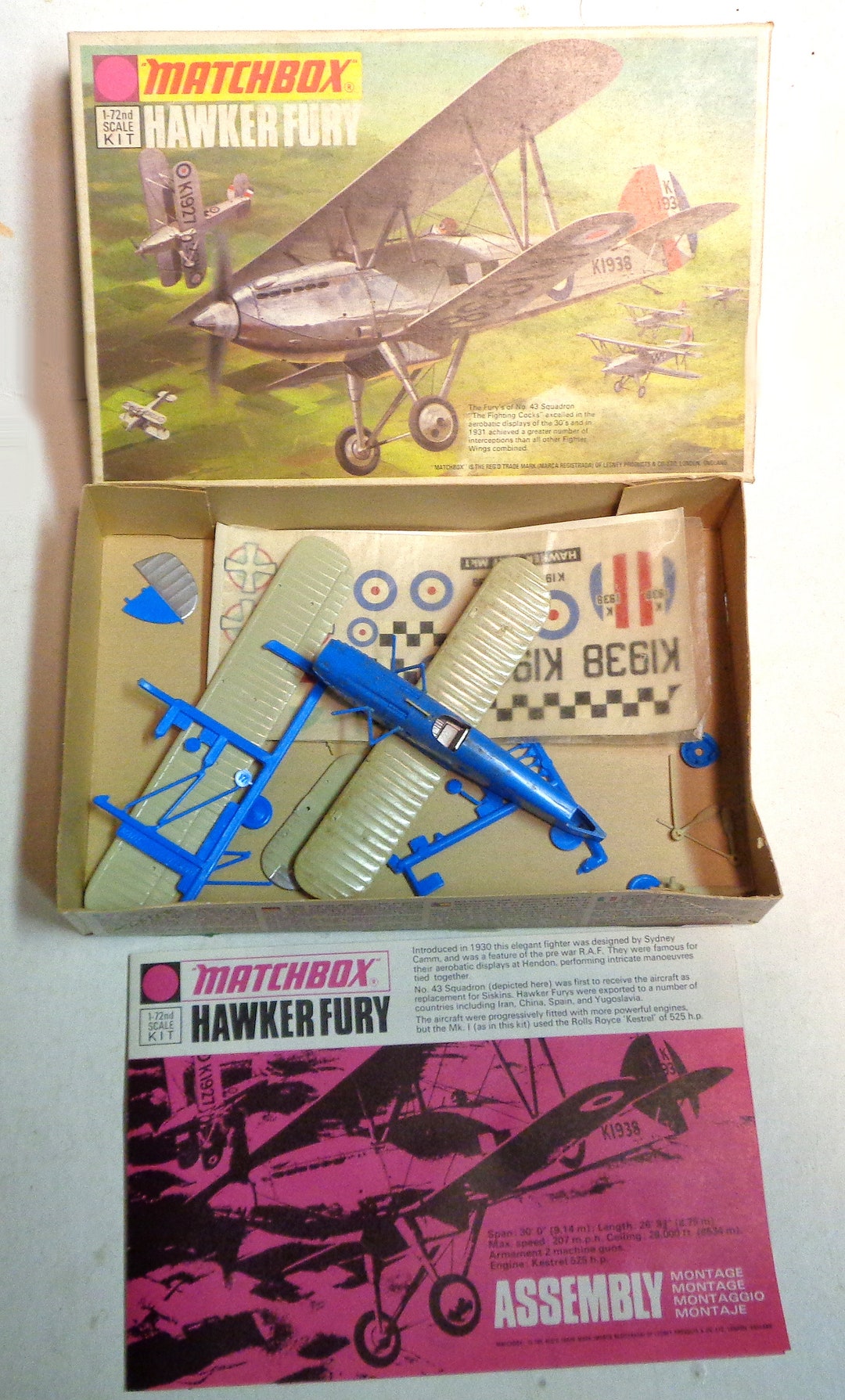 1/72 Scale Matchbox - Model Kit - Hawker Fury 1930s Fighter Plane ...
