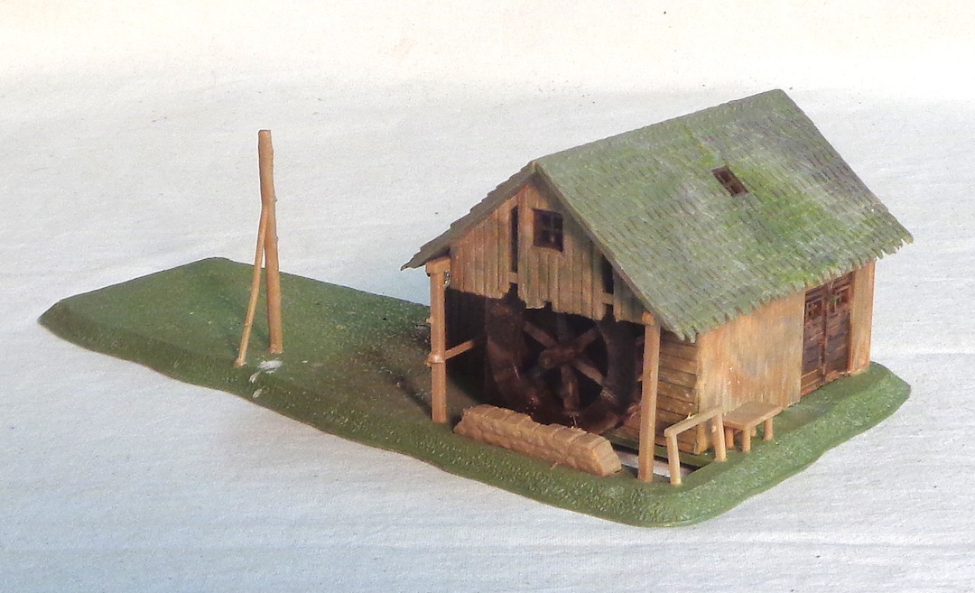 HO Scale Built up Train Layout Building - House With Water Wheel - Pre ...